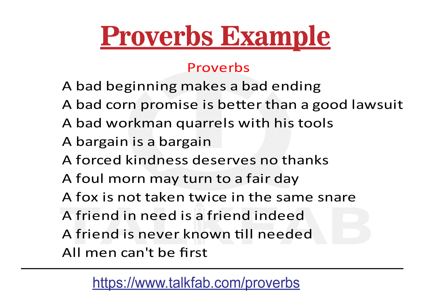 Talkfab | List of 50+ Proverbs in English with Examples and practice